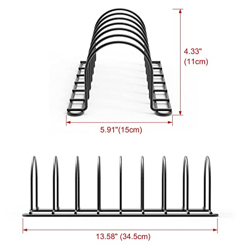 JAQ Pot Lid Rack Organizer, 13.5'' Kitchenware Dividers Holder for Plates, Pans, Cutting Boards, Muffin Tins, Baking Sheets in Cabinets Shelf Countertop Pantry ( Black, 8-Slot)