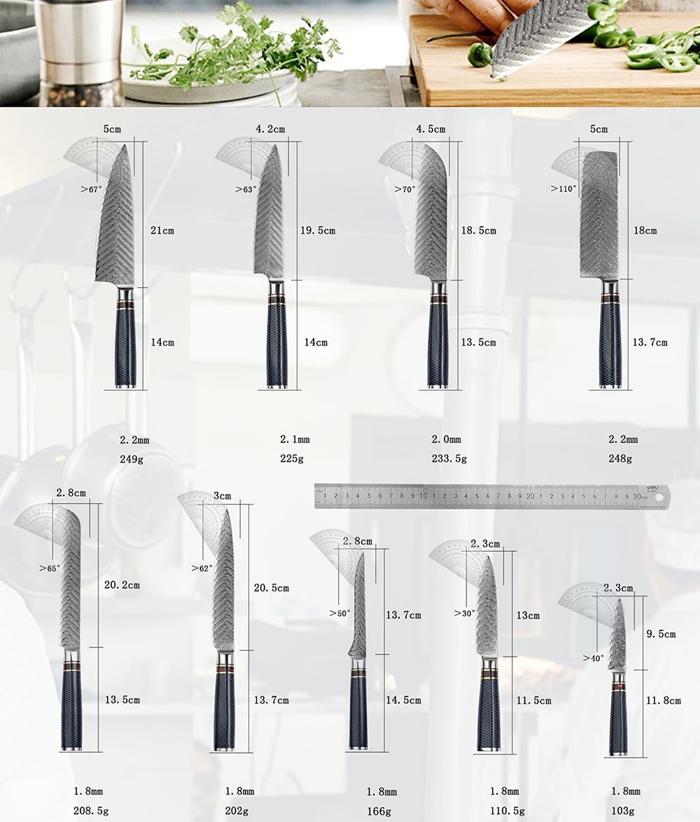 Damascus Knife Set 9 Piece Kitchen Knife Sets Honeycomb Resin Handle 9Cr18MoV Ultra Sharp Professional Chef Knives Set for Cooking Exquisite Cutlery set