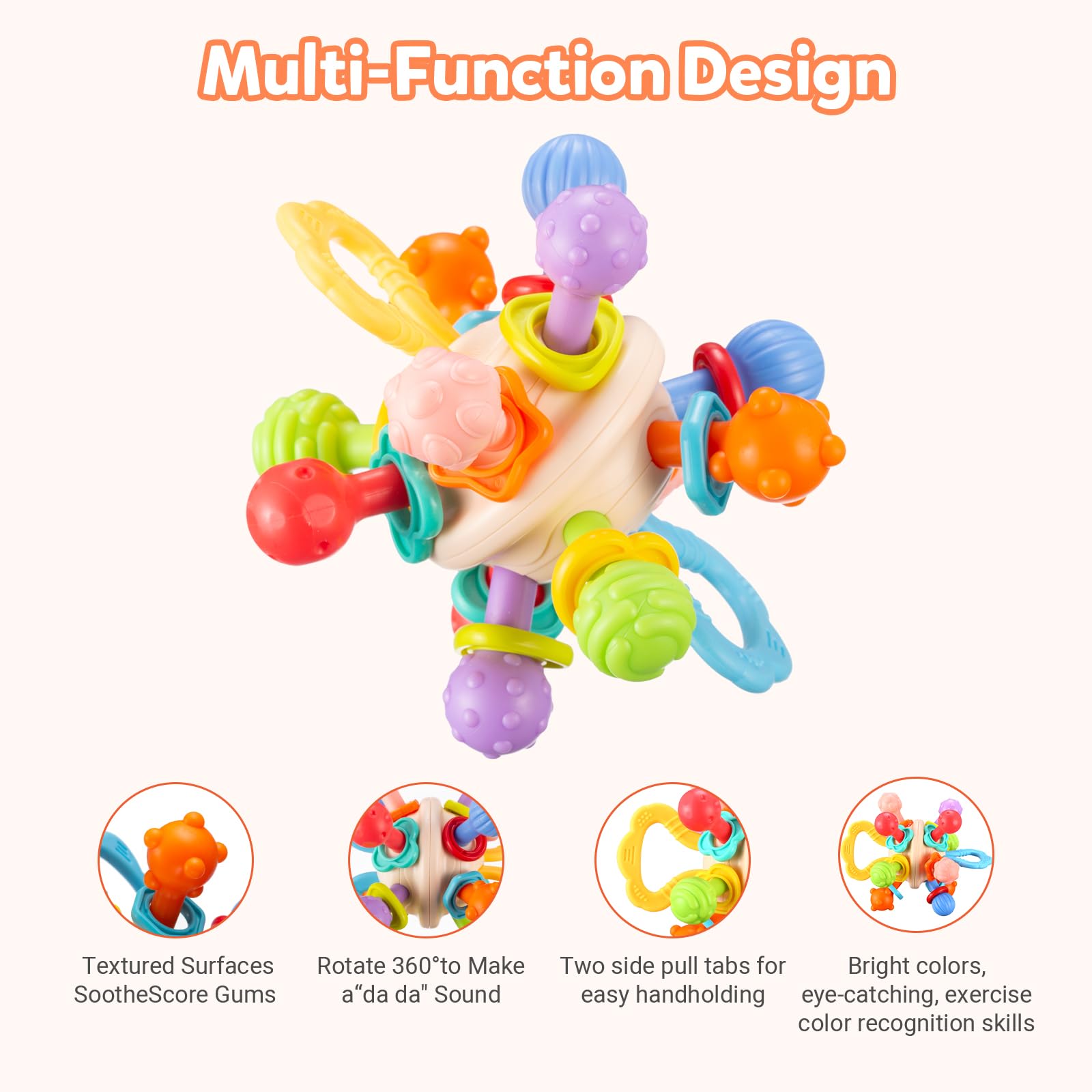 Utoo Sensory Teething Teether Toys for Babies,Teething Toys for Babies 0-6 Months,Teething Toys are Specifically Designed for Infants Aged 6-12 Months,Infant Toys for 0-3-6-12 Months