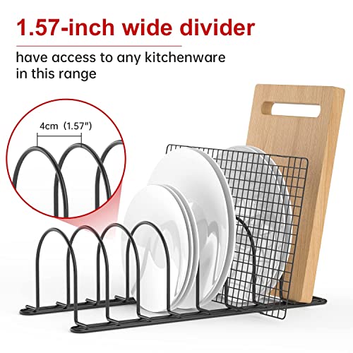 JAQ Pot Lid Rack Organizer, 13.5'' Kitchenware Dividers Holder for Plates, Pans, Cutting Boards, Muffin Tins, Baking Sheets in Cabinets Shelf Countertop Pantry ( Black, 8-Slot)