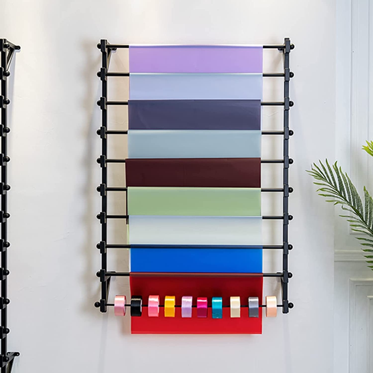 Craft Room Ribbon Holder Organizer Rack Ribbon Holder Organizer Rack, Wall Mount Scarf Storage Hanger with Removable Horizontal Bar and Bracket, Metal Vinyl Roll Shelf 10 Tier Easy to Install (Size :