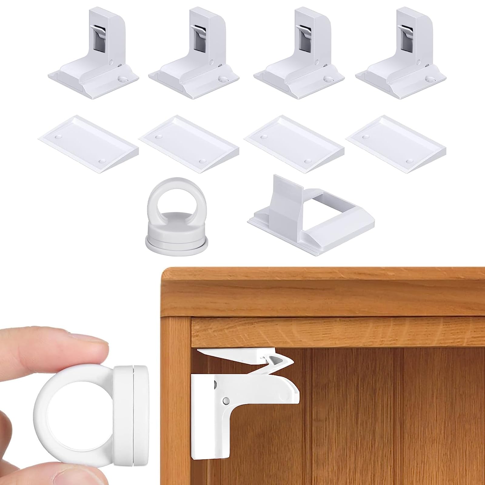 Adhesive Baby Proofing- Child Safety Magnetic Cabinet Locks - Works with Most Cabinets and Drawers - No Drilling Installation - (4 Locks and 1 Keys)
