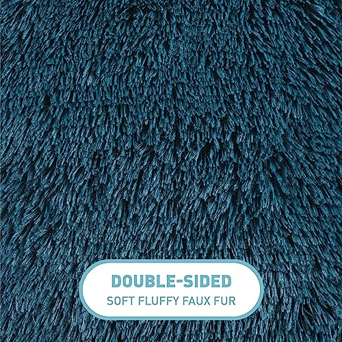 Hyde Lane Luxury Faux Fur Throw Pillow Covers | Soft Fluffy Fuzzy Cushion Cover | Plush Pillows Case for Couch Sofa Bed Aesthetic Room Decor, 18”x18”, 2 Pack, Teal