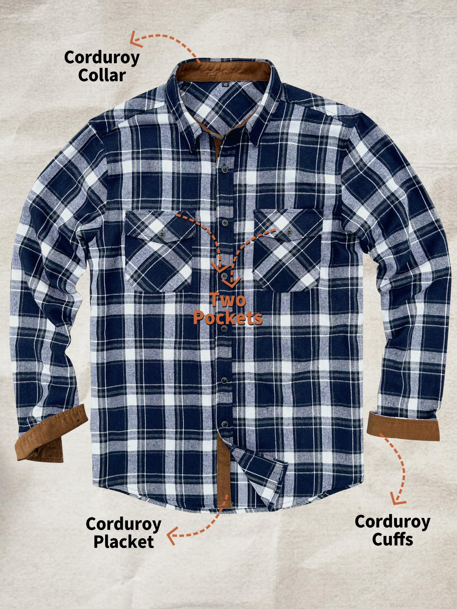 Comdecevis Men's Casual Button Down Flannel Plaid Shirts Long Sleeve Corduroy Cuffs Western Cowboy Club Shirt