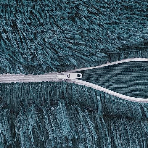 Hyde Lane Luxury Faux Fur Throw Pillow Covers | Soft Fluffy Fuzzy Cushion Cover | Plush Pillows Case for Couch Sofa Bed Aesthetic Room Decor, 18”x18”, 2 Pack, Teal