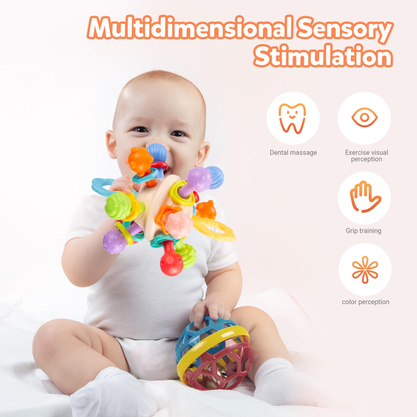 Utoo Sensory Teething Teether Toys for Babies,Teething Toys for Babies 0-6 Months,Teething Toys are Specifically Designed for Infants Aged 6-12 Months,Infant Toys for 0-3-6-12 Months