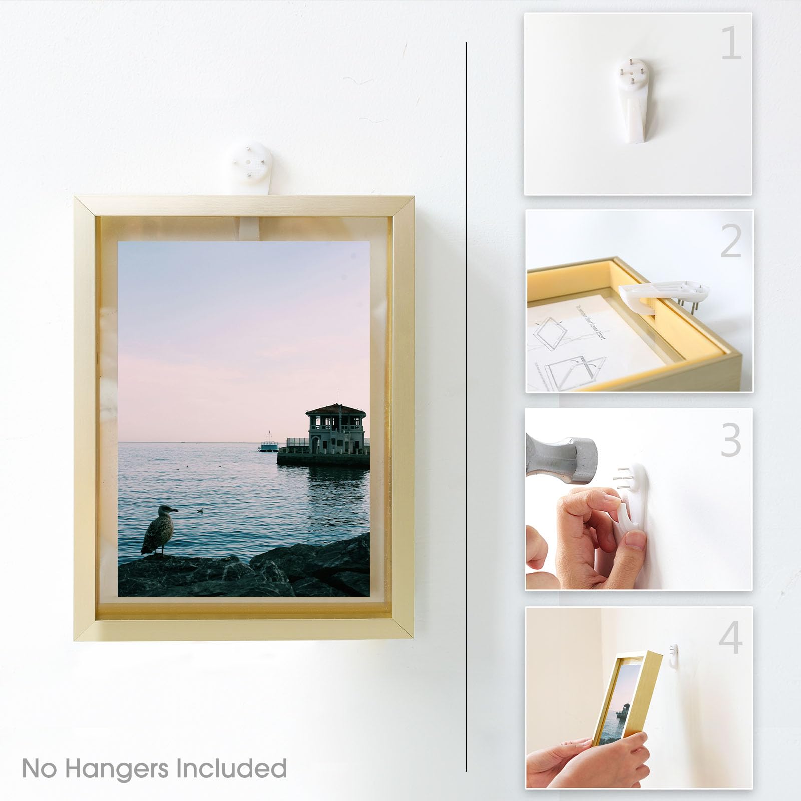 Golden State Art, 16x20 Floating Frame, Silver Aluminum Picture Frame, Clear Glass Displays Any Size Photo Up to 16x20, for Wall or Table Top Decoration