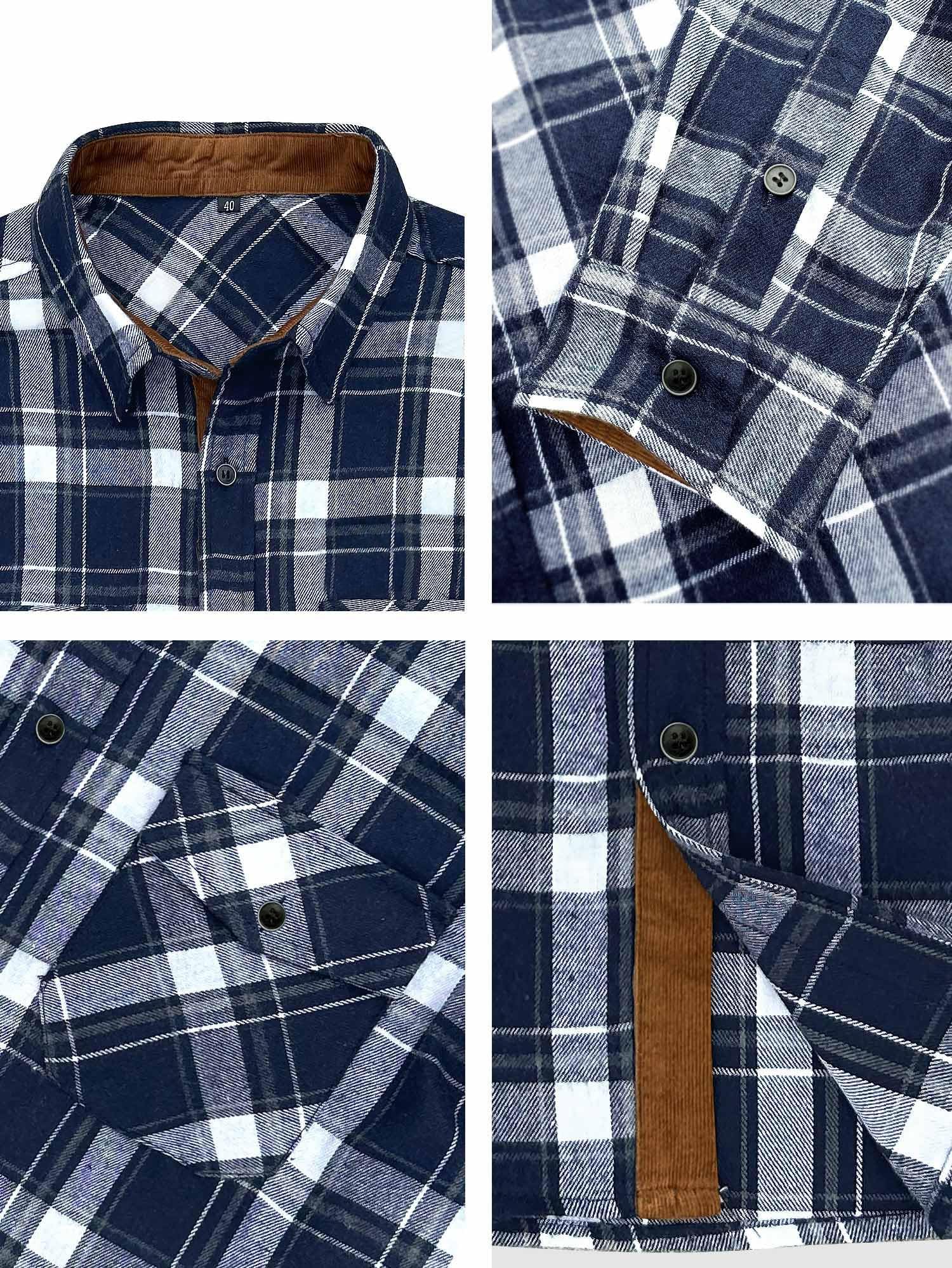 Comdecevis Men's Casual Button Down Flannel Plaid Shirts Long Sleeve Corduroy Cuffs Western Cowboy Club Shirt