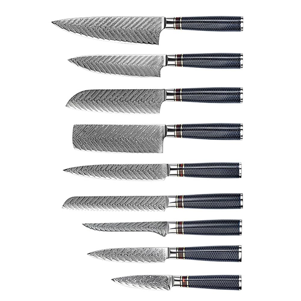 Damascus Knife Set 9 Piece Kitchen Knife Sets Honeycomb Resin Handle 9Cr18MoV Ultra Sharp Professional Chef Knives Set for Cooking Exquisite Cutlery set