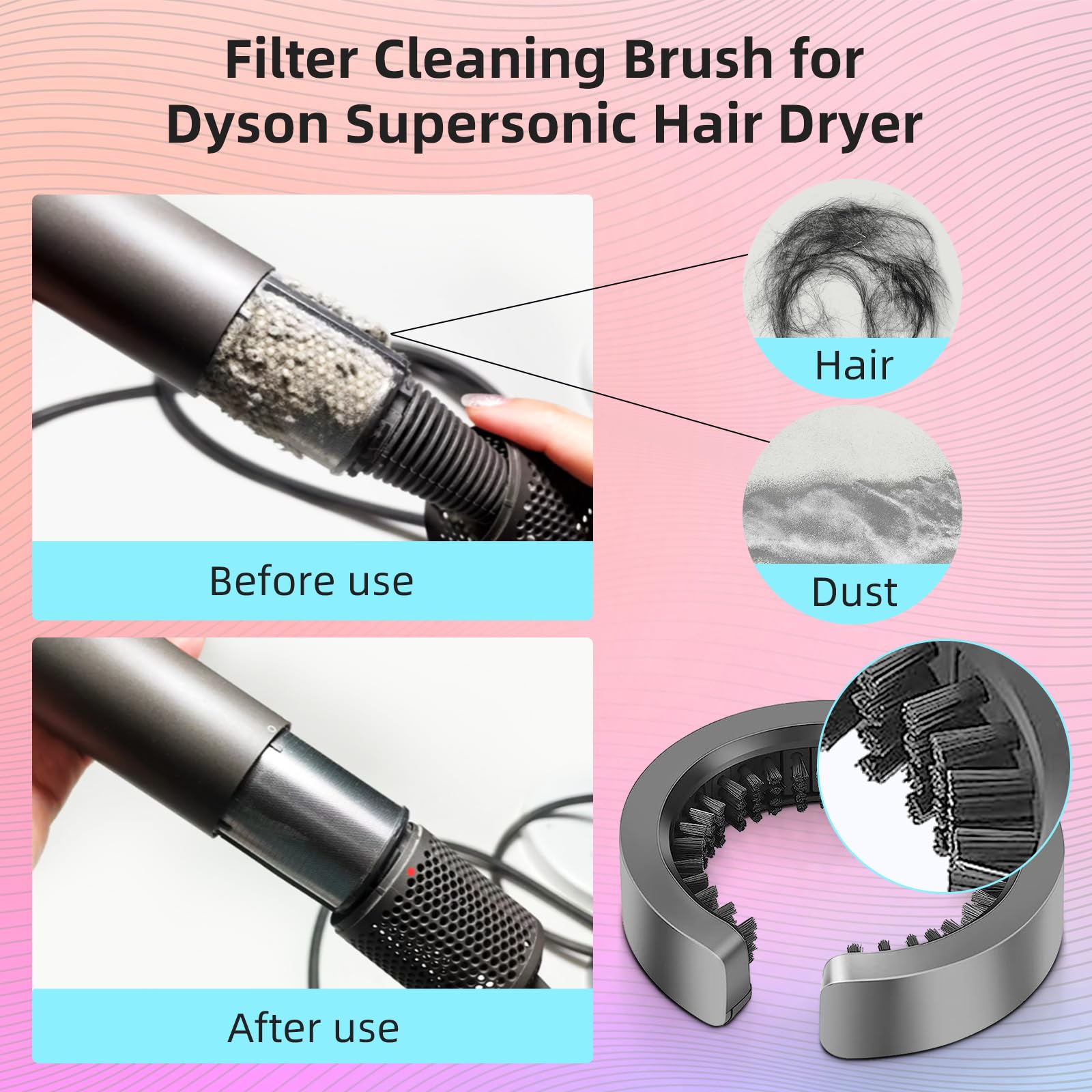 Filter Cleaning Brush Compatible with Dyson HD01 HD02 HD03 HD04 HD08 Hair Blow Dryer, Filter Cleaning Brush for Dyson Hair Dryer