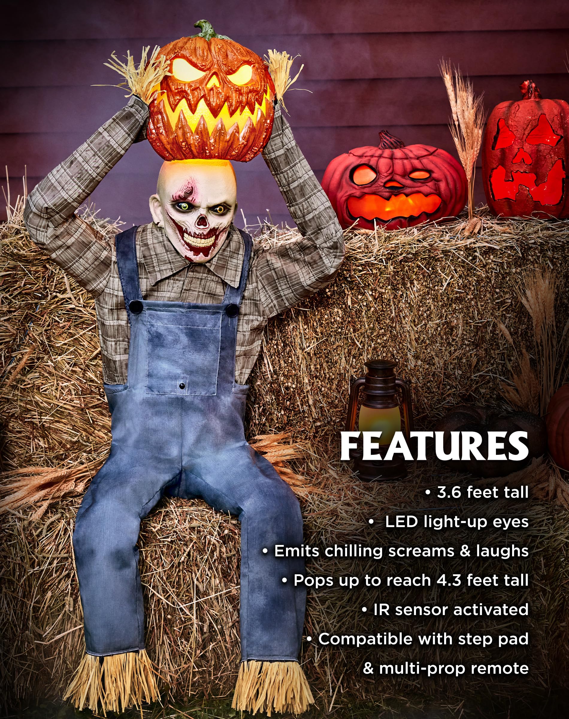 Spirit Halloween 3.6 Ft Lil Jack Carver Animatronic | Decorations | Animated | Yellow Light Up LEDs | Pop-Up Motion