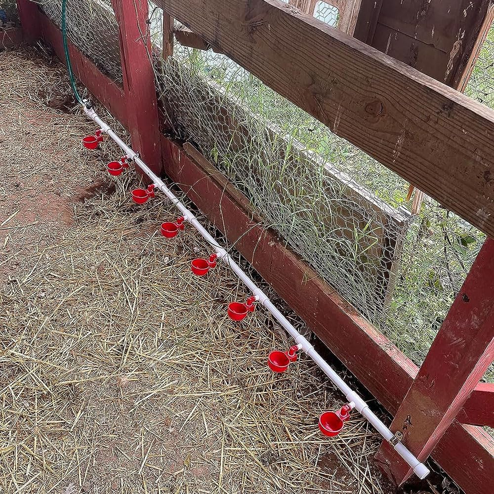 Automatic Chicken Watering System with PVC Pipe (Real Complete Set Pipeline) - 1/2" PVC Tee Fittings & Pipe & Garden Hose Connect to Water Tank, Automatic Poultry Waterer Feeder Kit