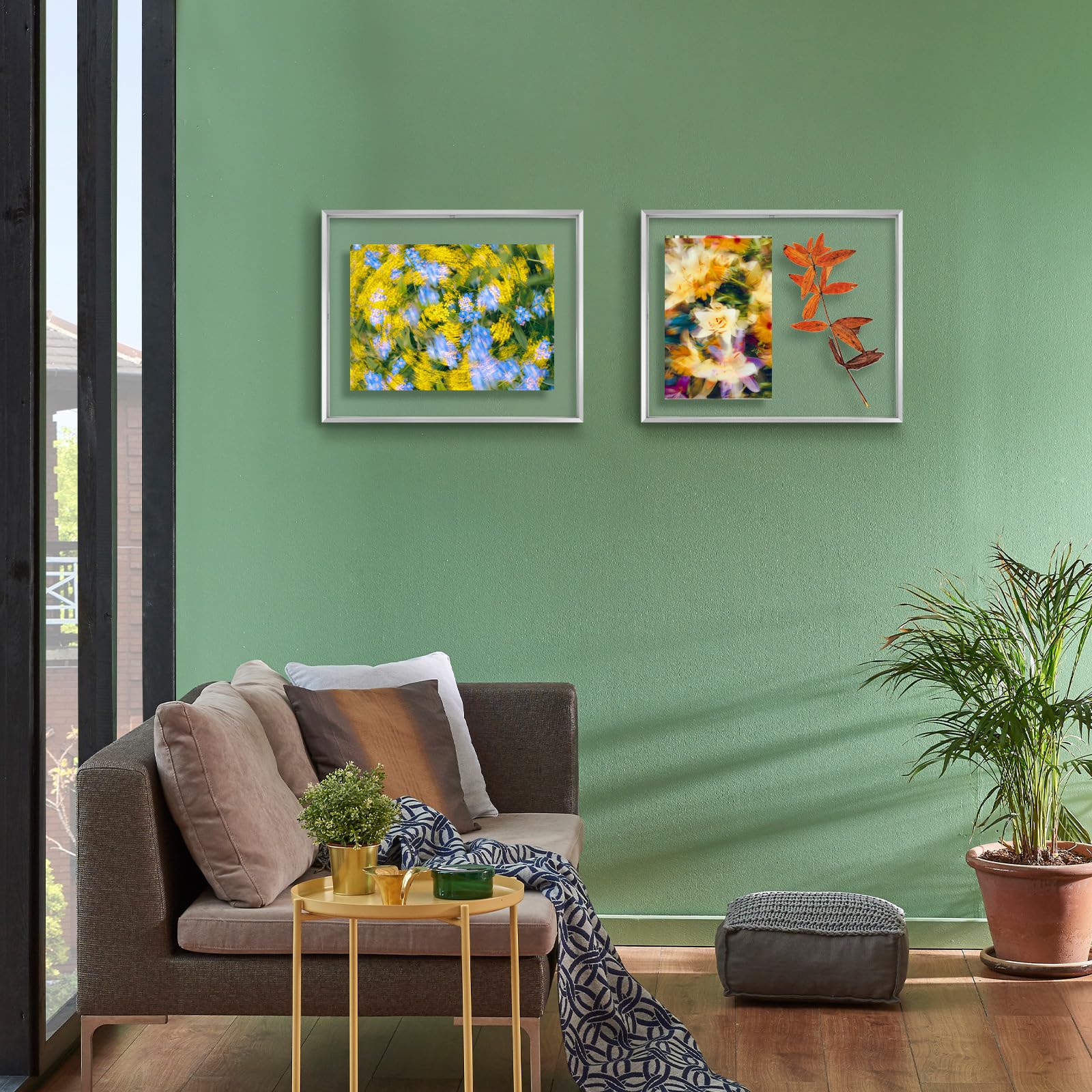 Golden State Art, 16x20 Floating Frame, Silver Aluminum Picture Frame, Clear Glass Displays Any Size Photo Up to 16x20, for Wall or Table Top Decoration