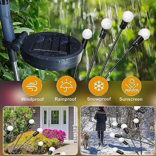 LURIVA 4 Pack Firefly Solar Garden Lights, Solar Lights for Outside, Solar Lights Outdoor Waterproof, Outdoor Solar Lights, Patio Yard Garden Decor Lights, Warm White
