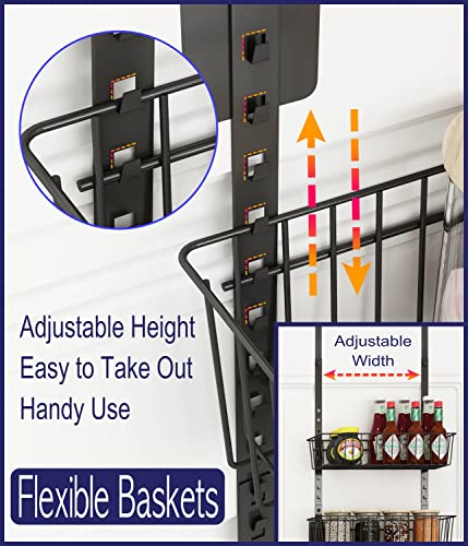 Olirum Over the Door Pantry Organizer, 6 Adjustable Baskets, Large Pantry Organization and Storage, Hanging or Wall Mounted Spice Rack for Kitchen Organization + Pantry Storage with Hooks & Dividers