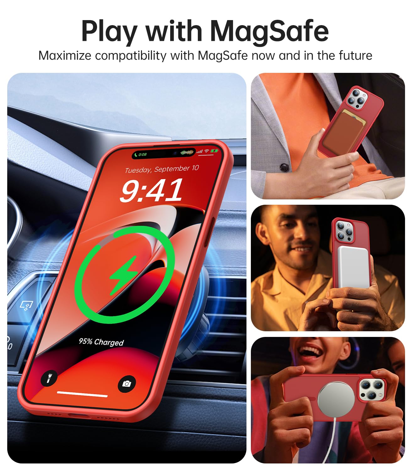 Kocanasi Magnetic for iPhone 14 Pro Max Case [Compatible with MagSafe] [10FT Military Grade Drop Tested] Slim Translucent Matte Case for iPhone 14 Pro Max Phone Case, Red (6.7")