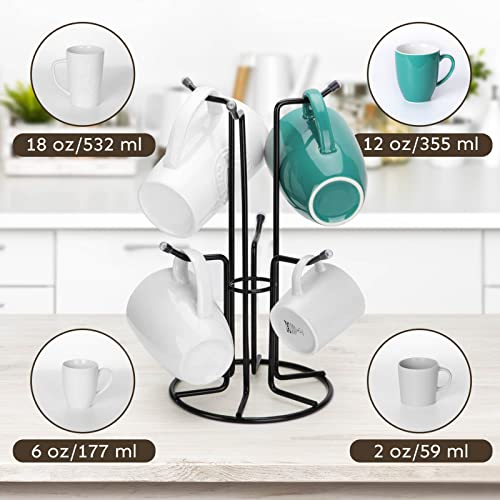 HULISEN Mug Tree for Large Mugs, Counter Coffee Mug Holder with 6 Hooks, Metal Standing Coffee Cup Tree for Easy Pick and Place, Mug Rack for Large Cups, Black