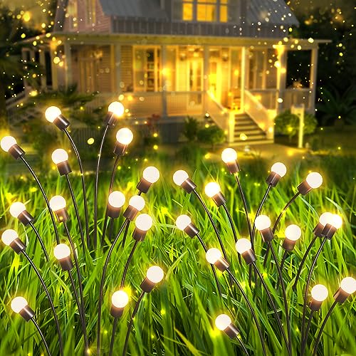 LURIVA 4 Pack Firefly Solar Garden Lights, Solar Lights for Outside, Solar Lights Outdoor Waterproof, Outdoor Solar Lights, Patio Yard Garden Decor Lights, Warm White