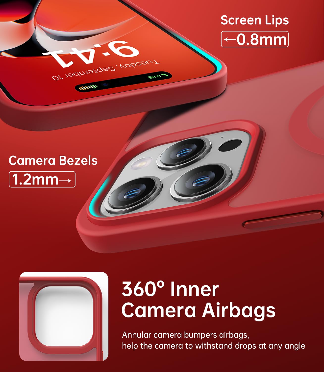 Kocanasi Magnetic for iPhone 14 Pro Max Case [Compatible with MagSafe] [10FT Military Grade Drop Tested] Slim Translucent Matte Case for iPhone 14 Pro Max Phone Case, Red (6.7")