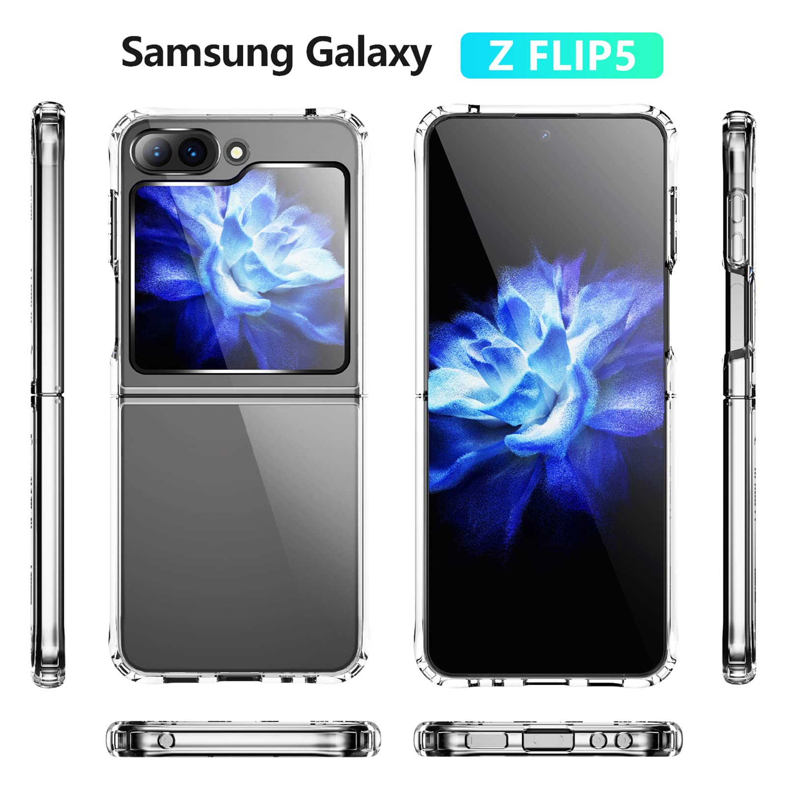 KUGEW for Samsung Galaxy Z Flip 5 Clear Case, Crystal Clear Slim Fit Thin Transparent Phone Cover Soft TPU Bumper Corners Rubber Shockproof Anti-Slip Heavy Duty Protection (Clear)