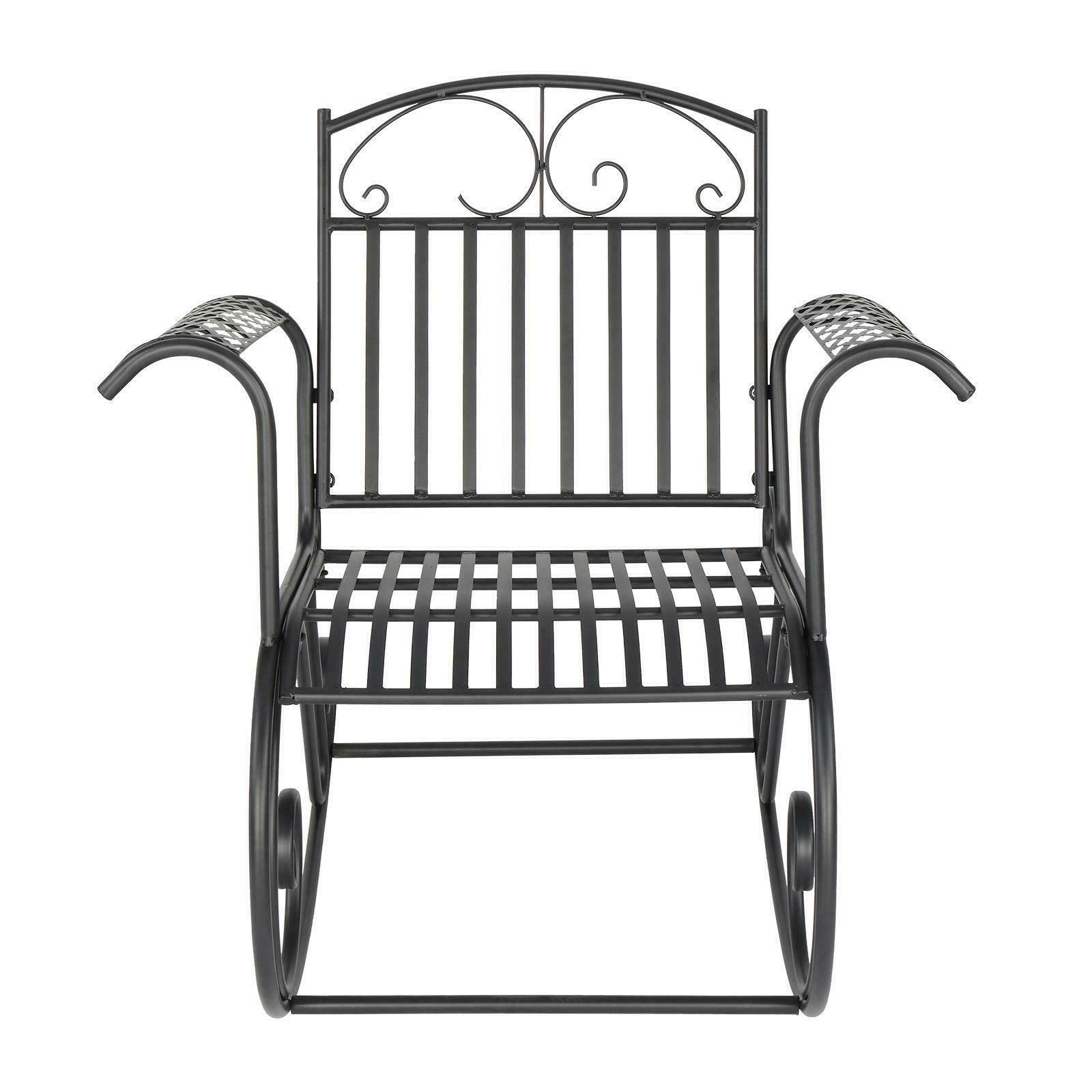 JHUS Black Outdoor Rocking Chair Wrought Iron Porch Patio Pool Metal Rocker Armchair Mikalo Chair Rocking Chair Rocker Chair Rocker Camp Chair Rocker Recliner Rocking Camp Chair Rocking Chairs