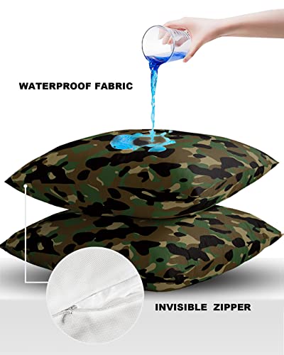 Funnywall88 Waterproof Throw Pillow Covers Set of 2 Camo Couch Pillow Cases Outdoor Sofa Cushion Cover Home Decor for Bed Living Room, 18" x 18"