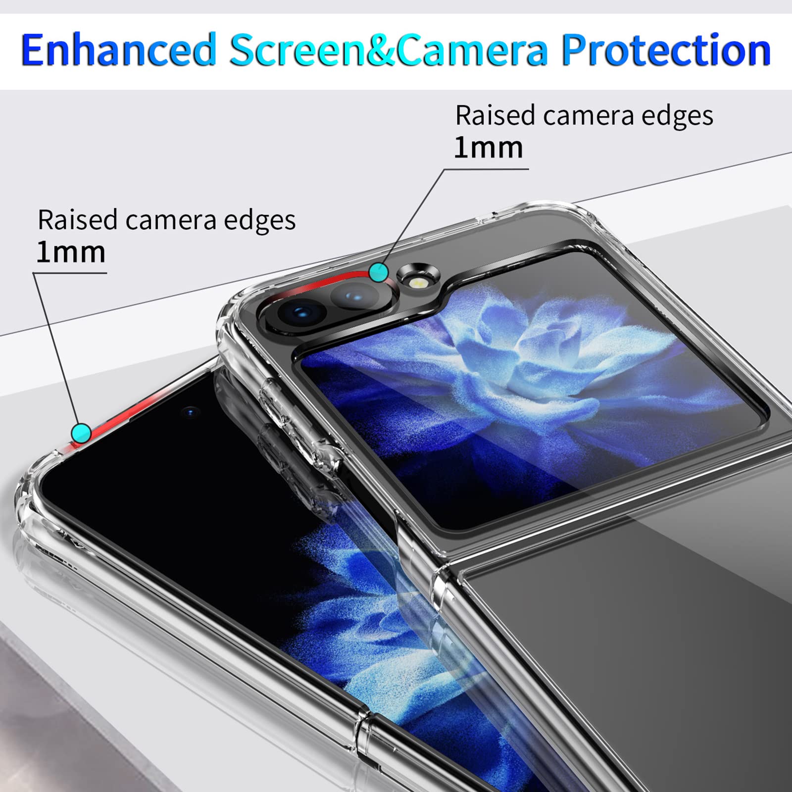 KUGEW for Samsung Galaxy Z Flip 5 Clear Case, Crystal Clear Slim Fit Thin Transparent Phone Cover Soft TPU Bumper Corners Rubber Shockproof Anti-Slip Heavy Duty Protection (Clear)