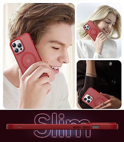 Kocanasi Magnetic for iPhone 14 Pro Max Case [Compatible with MagSafe] [10FT Military Grade Drop Tested] Slim Translucent Matte Case for iPhone 14 Pro Max Phone Case, Red (6.7")