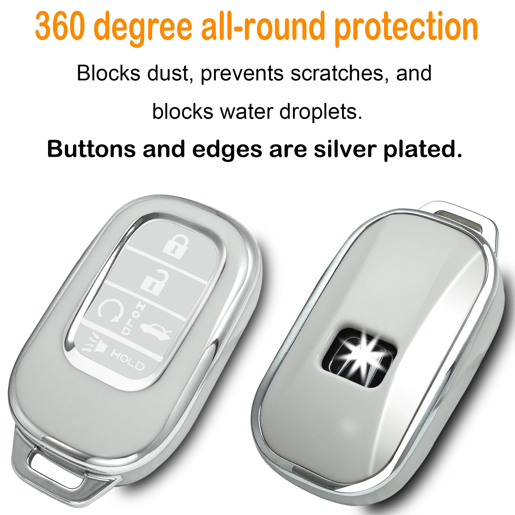 Yonmcfn for Honda Key fob Cover with Leather Keychain,Soft TPU 5 Buttons Key Shell,fit 2022 2023 Civic Accord Remote car Key(White)