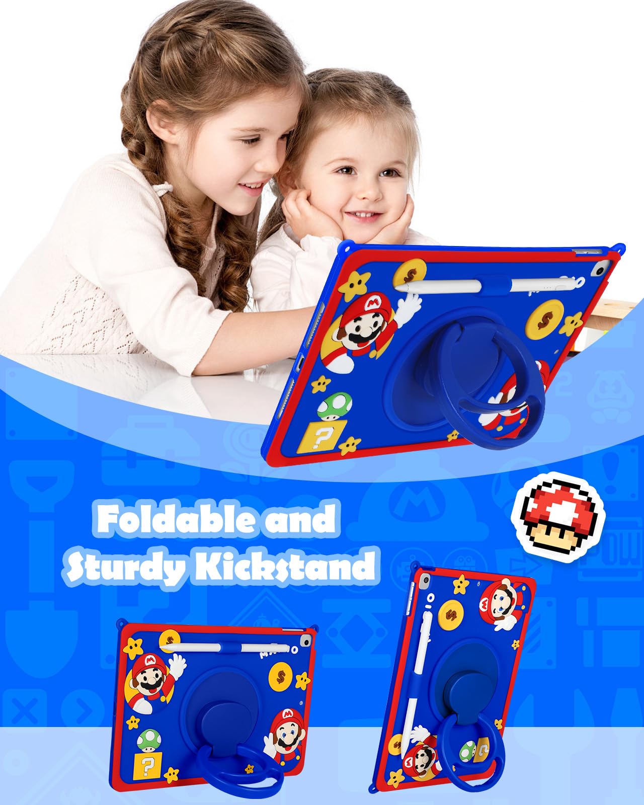 Besoar Case for iPad 9th/8th/7th Generation 10.2 inch Kawaii Cute 3D Design Soft Covers for Boys Girls Teens Cool Funny Unique Folio Rotating Stand Pencil Lanyard for Apple i Pad 9/8/7 Gen 10.2