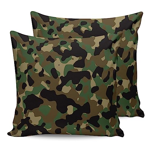 Funnywall88 Waterproof Throw Pillow Covers Set of 2 Camo Couch Pillow Cases Outdoor Sofa Cushion Cover Home Decor for Bed Living Room, 18" x 18"