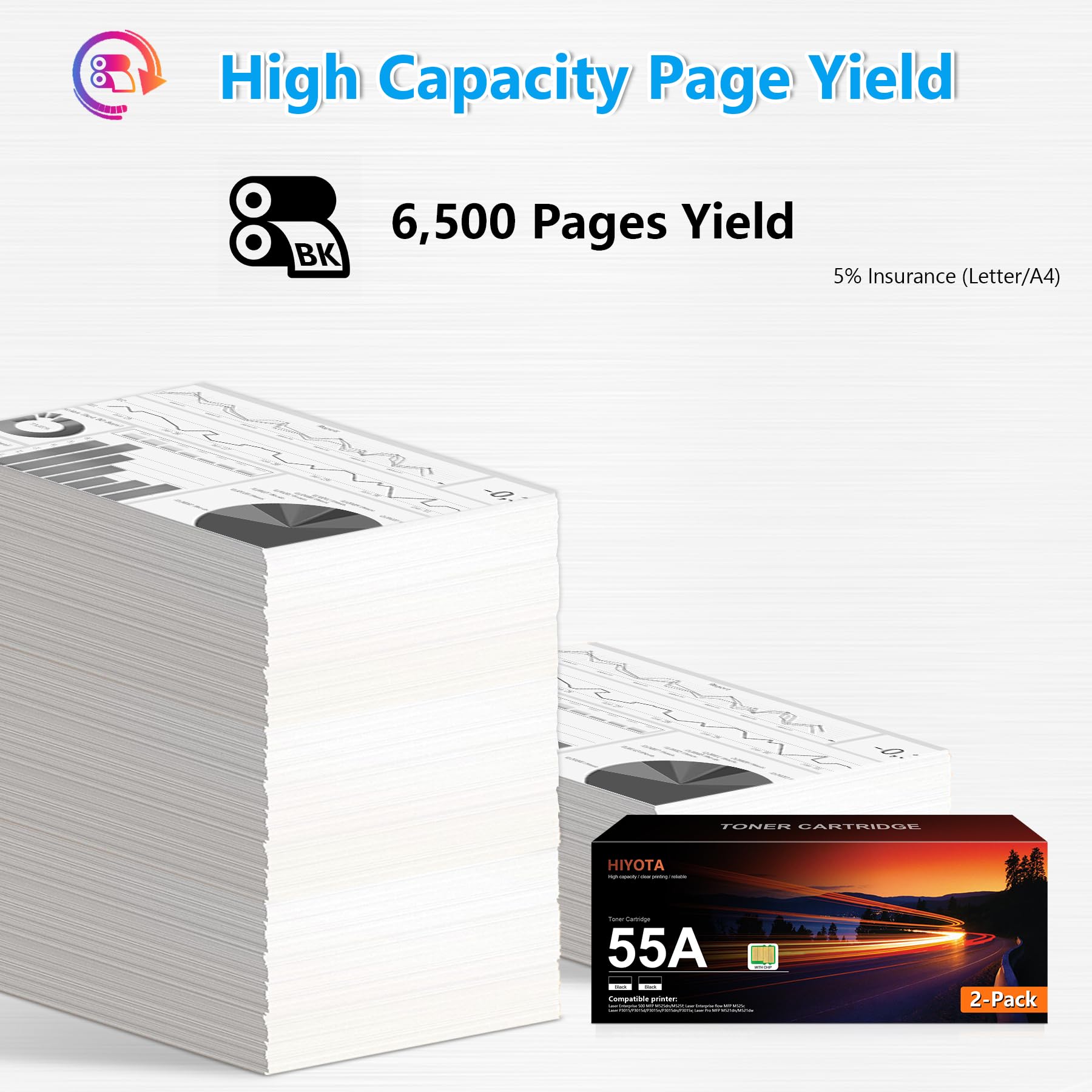 55A Black Toner Cartridge with Chip (2-Pack) | Replacement for HP 55A Works with Laser Enterprise 500 MFP M525 Series, Laser Enterprise P3015 Series, Laser Pro MFP M521 Series Printer Ink | CE255A-2PK
