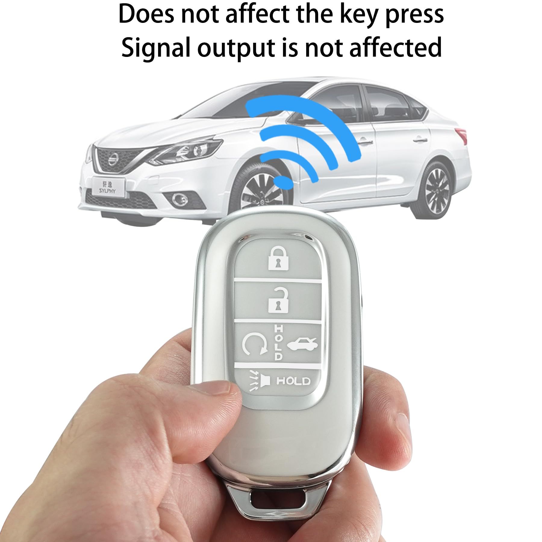 Yonmcfn for Honda Key fob Cover with Leather Keychain,Soft TPU 5 Buttons Key Shell,fit 2022 2023 Civic Accord Remote car Key(White)