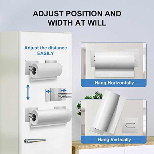 ESINAM Magnetic Paper Towel Holder Upgraded Version, Strong Magnets RV Paper Towel Holder Wall Mount for Refrigerator & Grill, Pegboard Hanging Paper Towel Holder - Premium Silver Stainless Steel