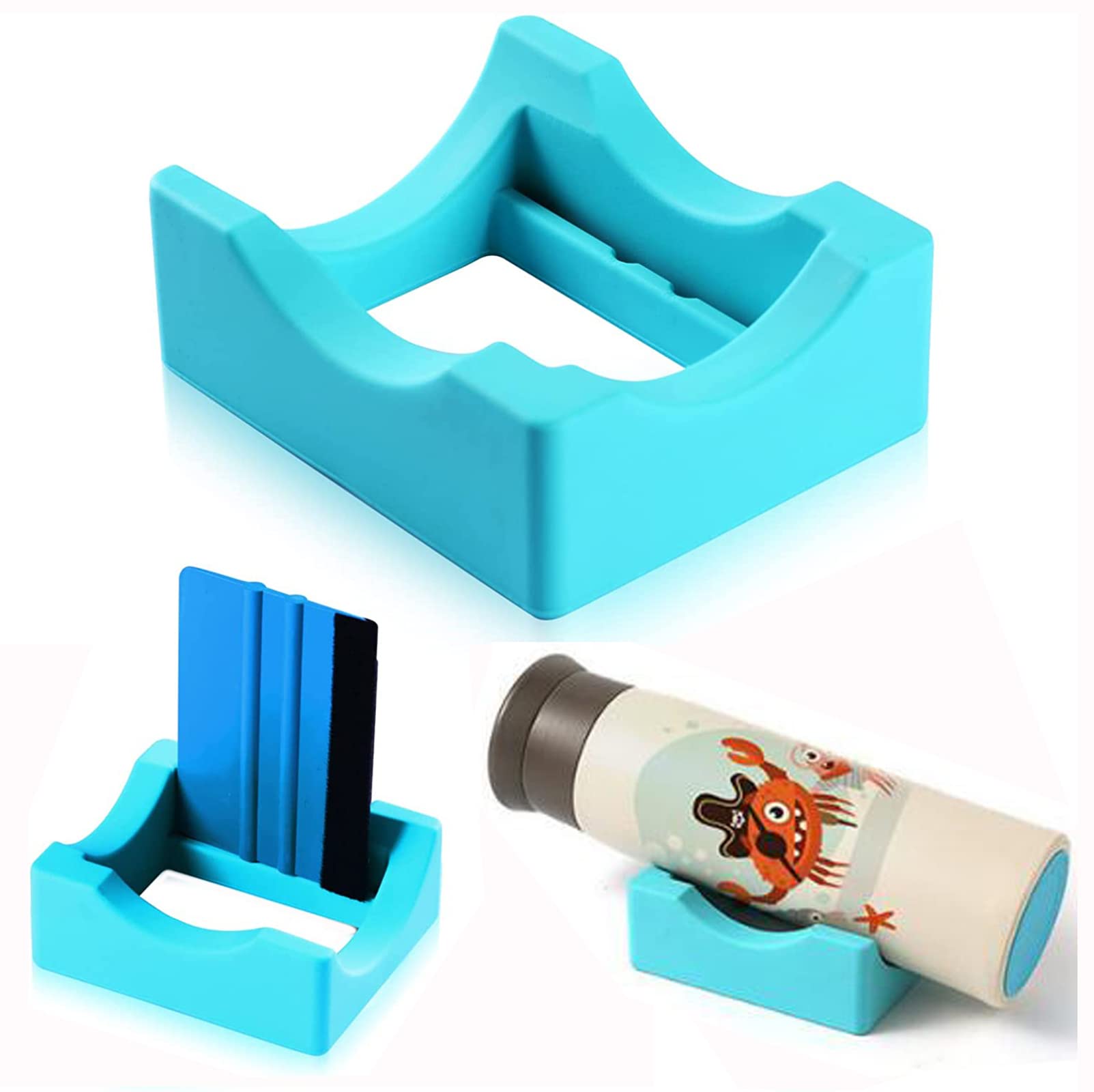 Silicone Cup Cradle for Tumblers with Built-in Slot and Felt Edge Squeegee, Tumbler Holder for Crafts Anti-Skidding Display Tumbler Stand, Small Cup Cradle Use to Apply Vinyl Decals