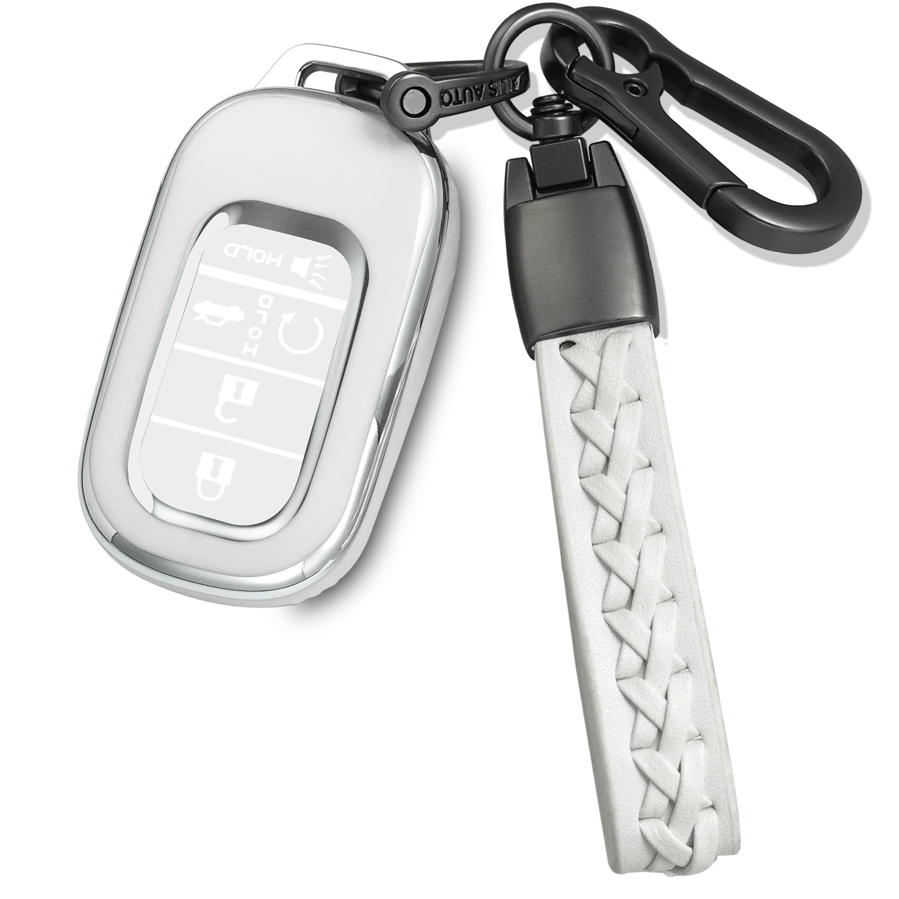 Yonmcfn for Honda Key fob Cover with Leather Keychain,Soft TPU 5 Buttons Key Shell,fit 2022 2023 Civic Accord Remote car Key(White)