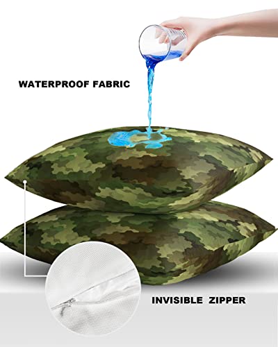 Funnywall88 Waterproof Throw Pillow Covers Set of 2 Camo Couch Pillow Cases Outdoor Sofa Cushion Cover Home Decor for Bed Living Room, 16" x 16"