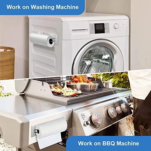ESINAM Magnetic Paper Towel Holder Upgraded Version, Strong Magnets RV Paper Towel Holder Wall Mount for Refrigerator & Grill, Pegboard Hanging Paper Towel Holder - Premium Silver Stainless Steel