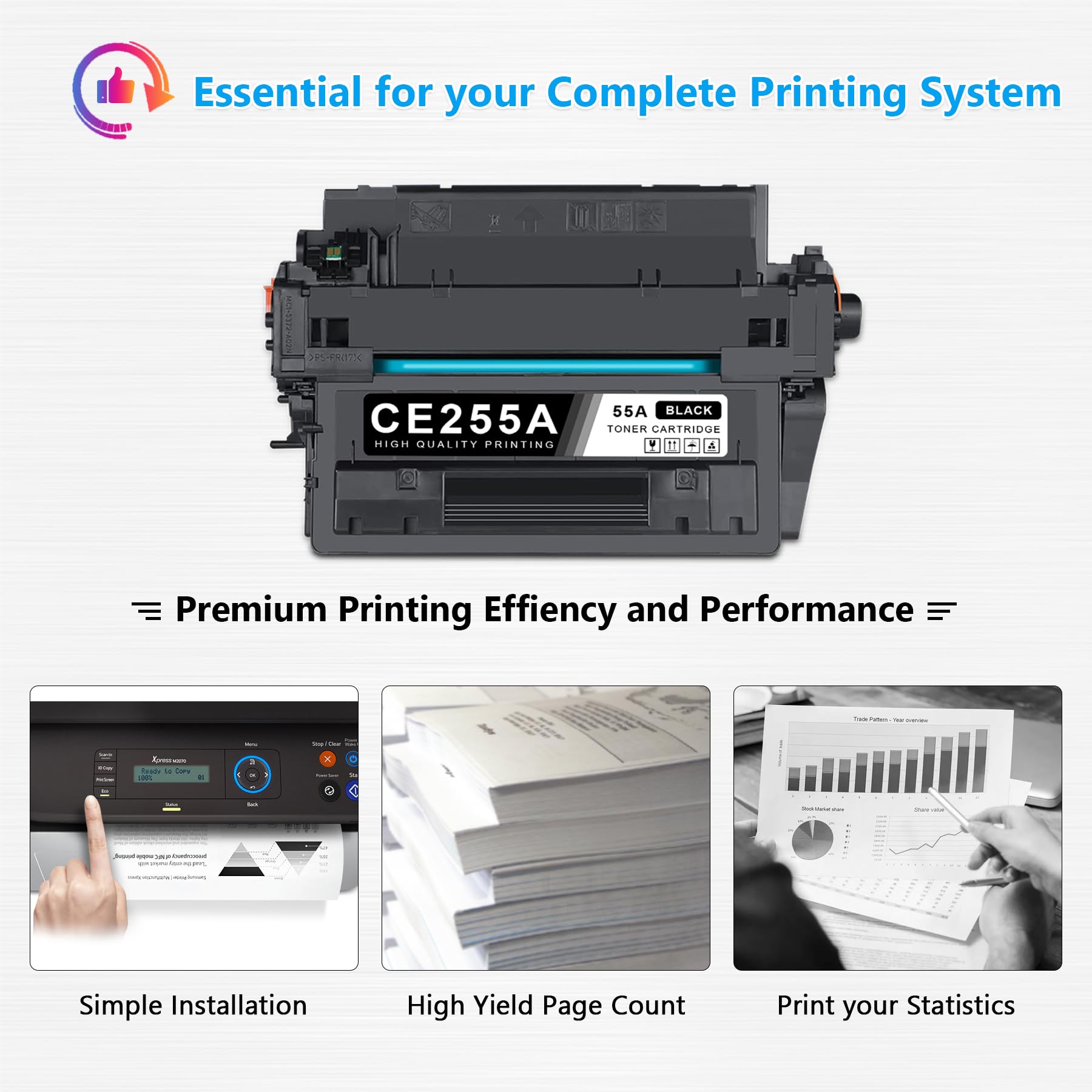 55A Black Toner Cartridge with Chip (2-Pack) | Replacement for HP 55A Works with Laser Enterprise 500 MFP M525 Series, Laser Enterprise P3015 Series, Laser Pro MFP M521 Series Printer Ink | CE255A-2PK