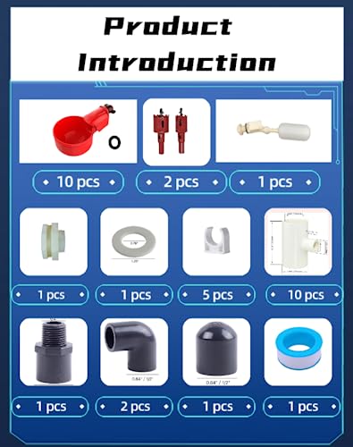Complete Set of Chicken Waterer and 1/2" PVC T-Pieces, Chicken Waterer Feeder Duck Quail Feeder, Automatic Chicken Watering System, Chicken Nipple Water Cup, Chicken Watering Cups