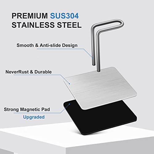 ESINAM Magnetic Paper Towel Holder Upgraded Version, Strong Magnets RV Paper Towel Holder Wall Mount for Refrigerator & Grill, Pegboard Hanging Paper Towel Holder - Premium Silver Stainless Steel