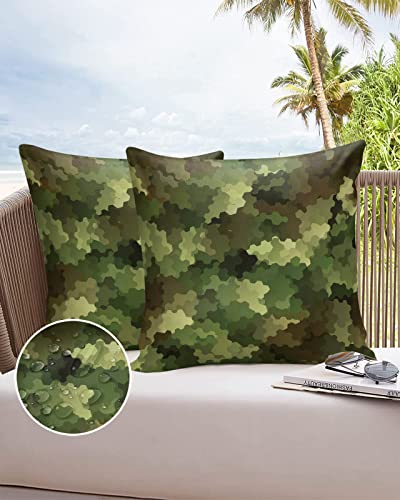 Funnywall88 Waterproof Throw Pillow Covers Set of 2 Camo Couch Pillow Cases Outdoor Sofa Cushion Cover Home Decor for Bed Living Room, 16" x 16"