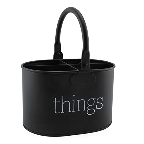 AuldHome Black Enamelware Things Caddy, 4-Compartment Vintage Decor Organizer for Utensils, Pencils, and More THINGS