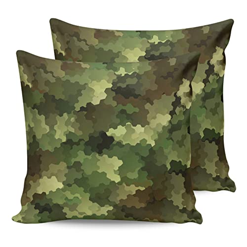 Funnywall88 Waterproof Throw Pillow Covers Set of 2 Camo Couch Pillow Cases Outdoor Sofa Cushion Cover Home Decor for Bed Living Room, 16" x 16"