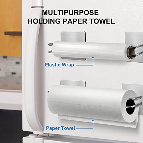 ESINAM Magnetic Paper Towel Holder Upgraded Version, Strong Magnets RV Paper Towel Holder Wall Mount for Refrigerator & Grill, Pegboard Hanging Paper Towel Holder - Premium Silver Stainless Steel