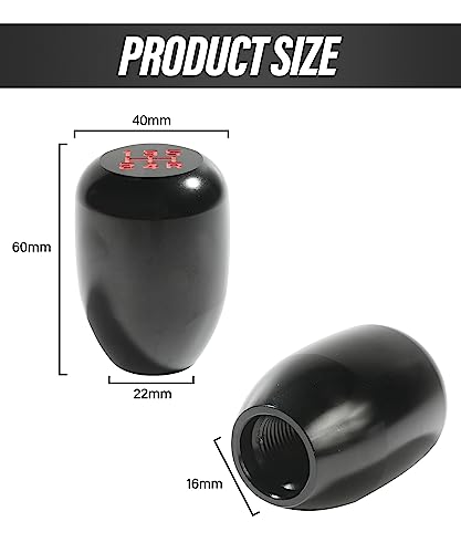 ESEWALAS Gear Shift Knob,5 Speed Manual Gearbox Shift Knob,Car Modification Manual Knob Gear Shift Head Shifter,M12x1.25 Screw On Aluminum,Manual Gear Shift Knobs Replacement Fit(Black)