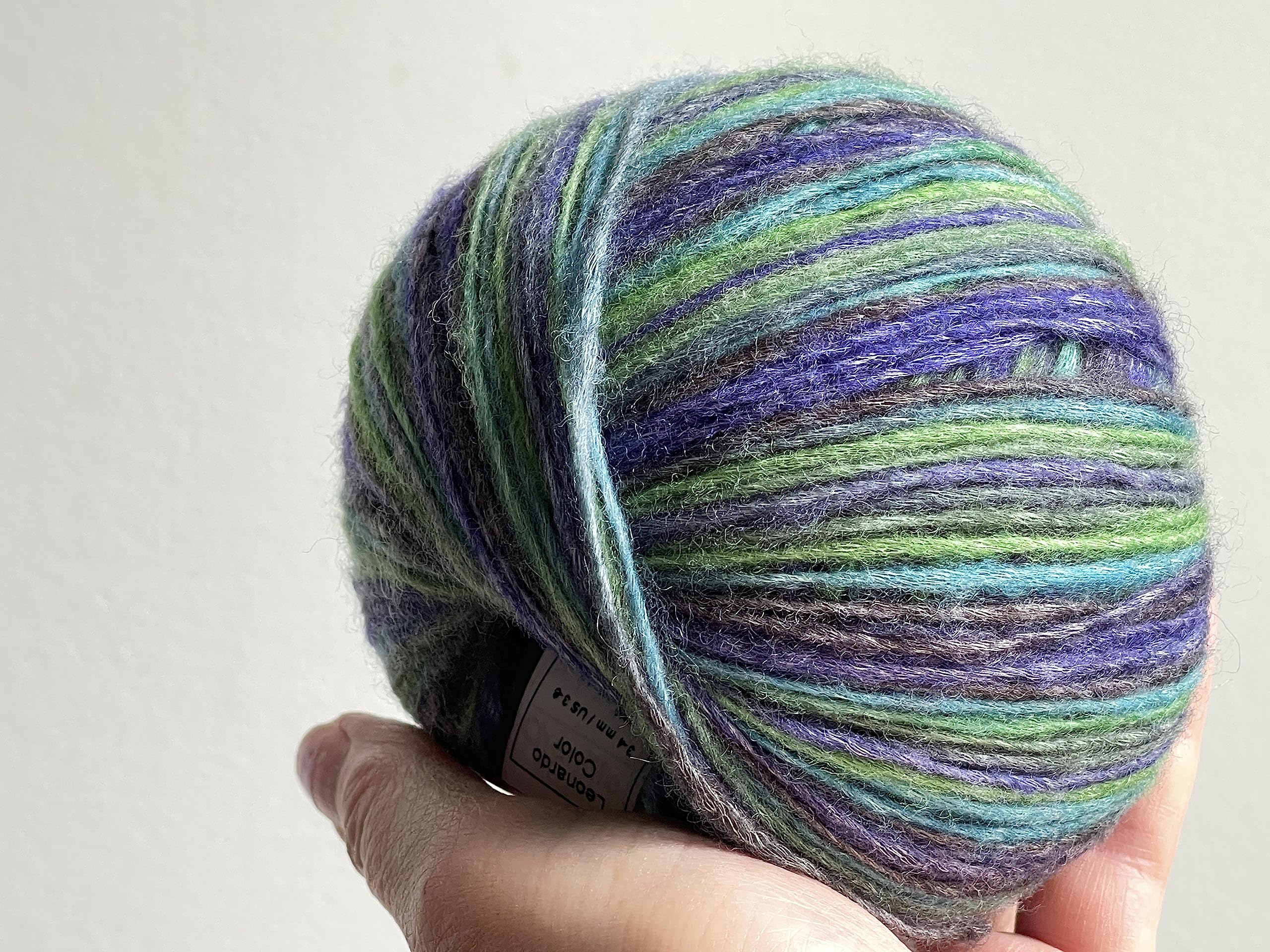 Blue, Purple, Green, Grey Self-Striping Leonardo Color Yarn - DK Weight Merino Wool and Cotton Blend Yarn 50 Grams (1.75 Ounces) 190 Meters (207 Yards)