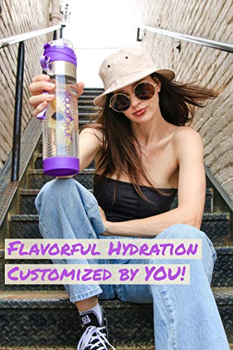 New Improved Unique Bottom Loading Fruit Infuser Water Bottle Complete Bundle Includes Bottle Brush, Insulating Sleeve & Infusion Recipe eBook. Leak Proof Sweat Proof BPA-Free (Teal)