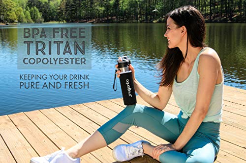 New Improved Unique Bottom Loading Fruit Infuser Water Bottle Complete Bundle Includes Bottle Brush, Insulating Sleeve & Infusion Recipe eBook. Leak Proof Sweat Proof BPA-Free (Teal)