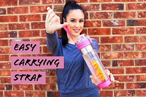 New Improved Unique Bottom Loading Fruit Infuser Water Bottle Complete Bundle Includes Bottle Brush, Insulating Sleeve & Infusion Recipe eBook. Leak Proof Sweat Proof BPA-Free (Teal)
